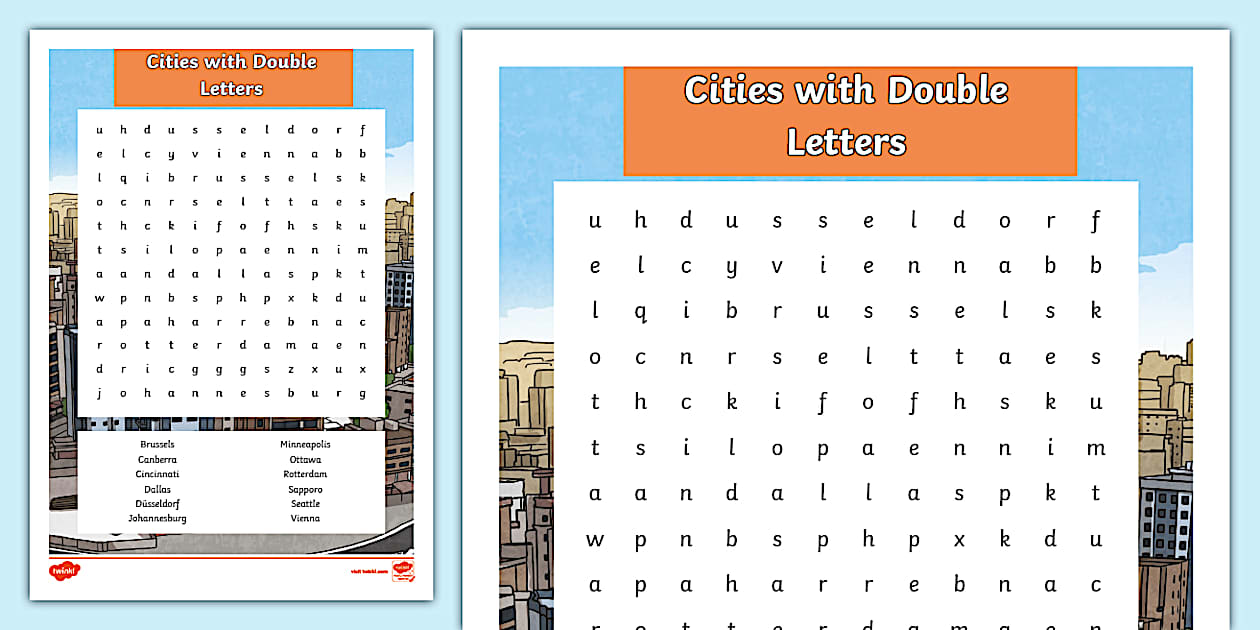 Cities with Double Letters Word Search (teacher made)