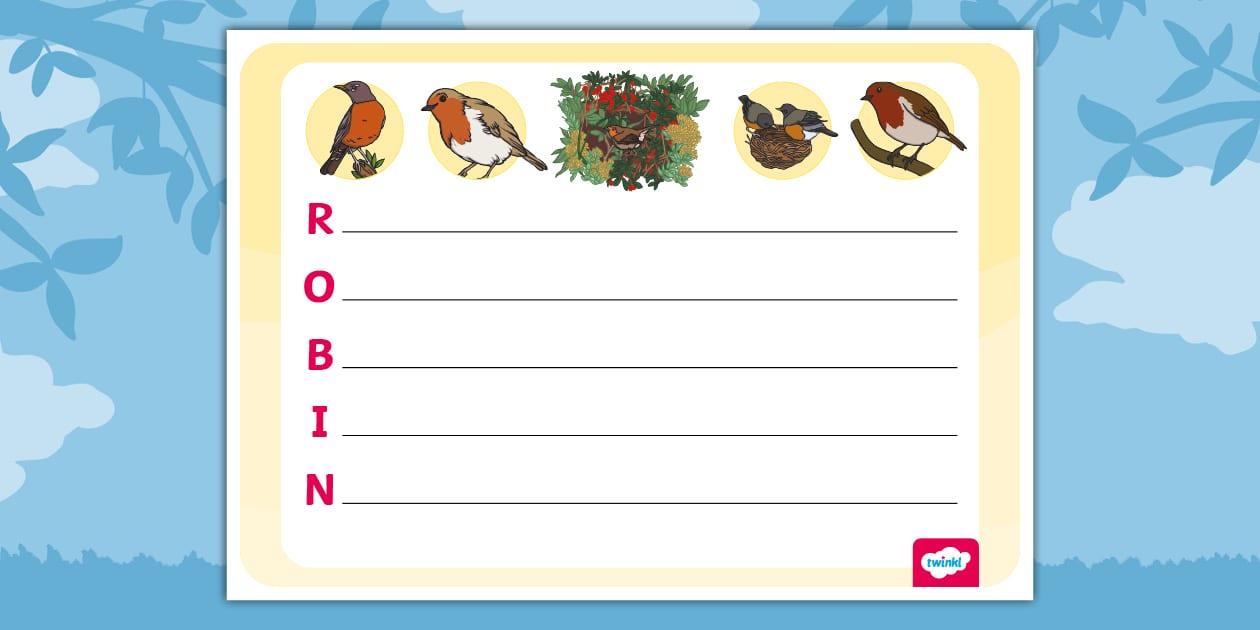 Robin Acrostic Poem Template (teacher made) - Twinkl