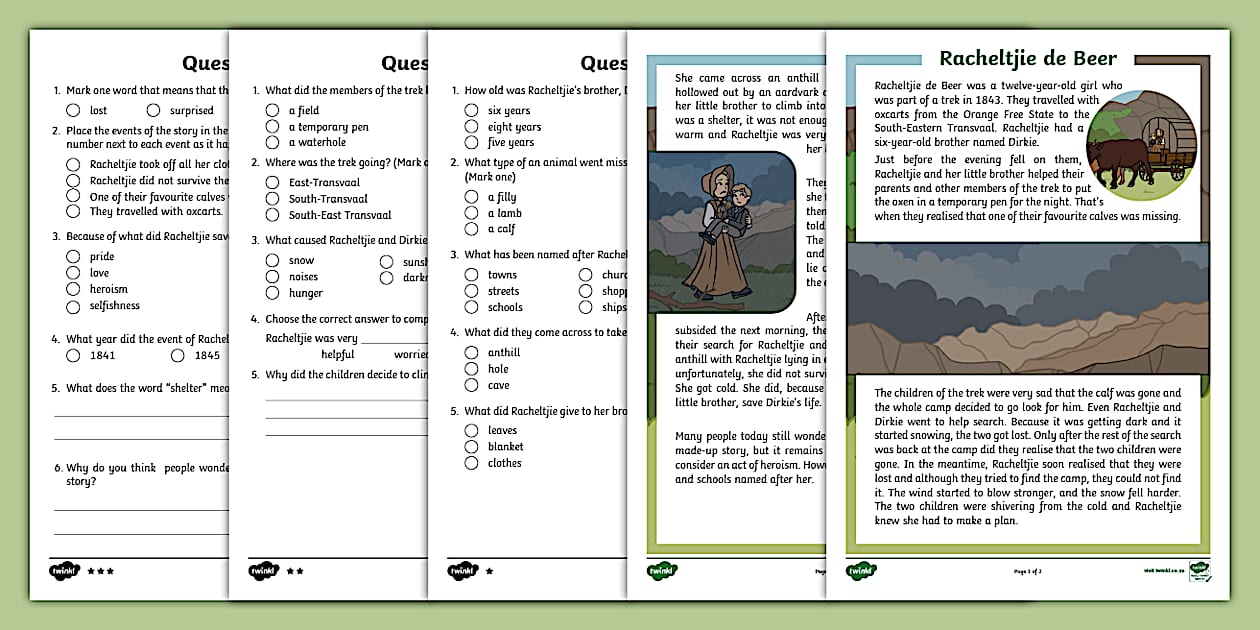 Racheltjie de Beer story in English Reading Comprehension