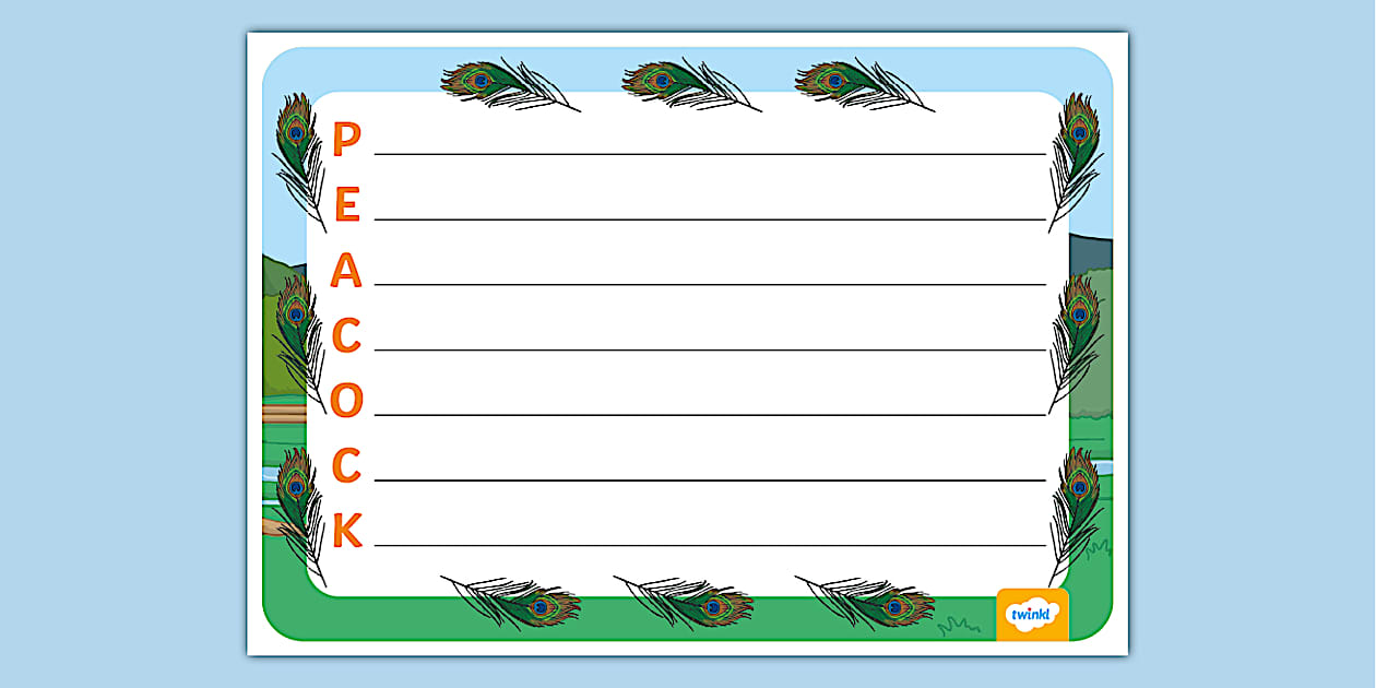 Peacock Acrostic Poem Template (teacher made) - Twinkl