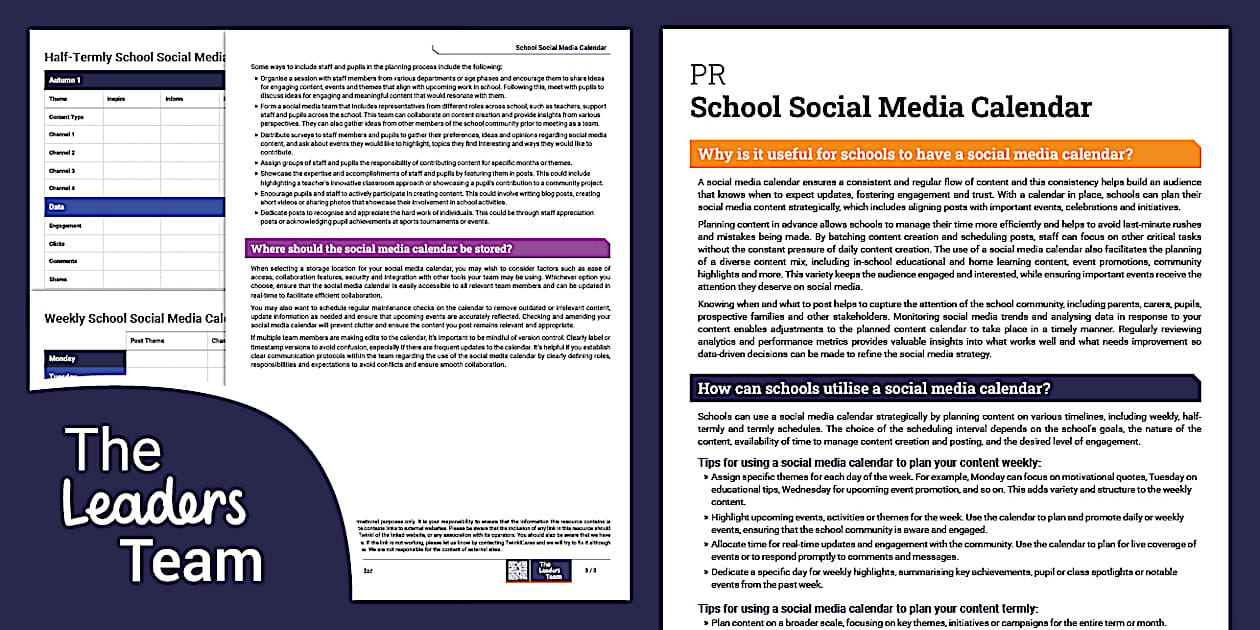 School Social Media Calendar - SLT (teacher made) - Twinkl