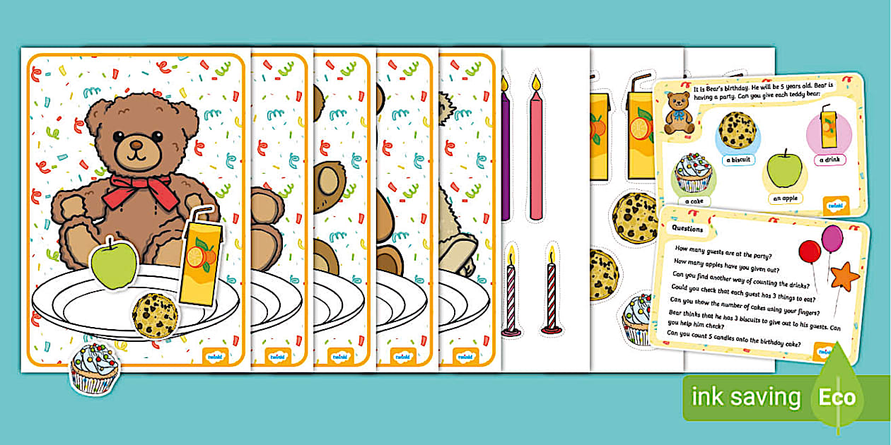 👉 Bear's Birthday Party Counting to Five Maths Activity