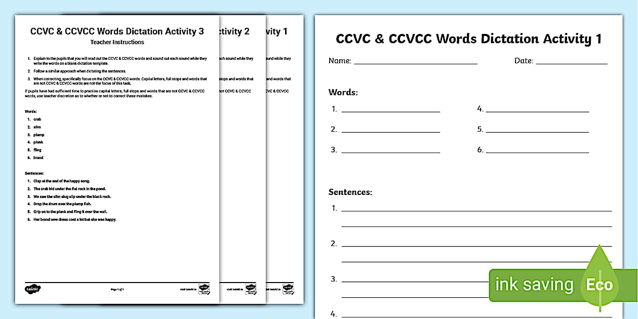 CCVC & CCVCC Words Dictation Pack (teacher made) - Twinkl