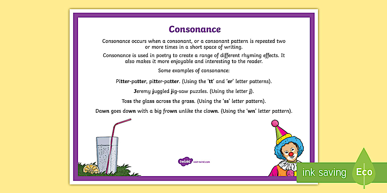 Consonance Poetry Terms A4 Display Poster - Twinkl