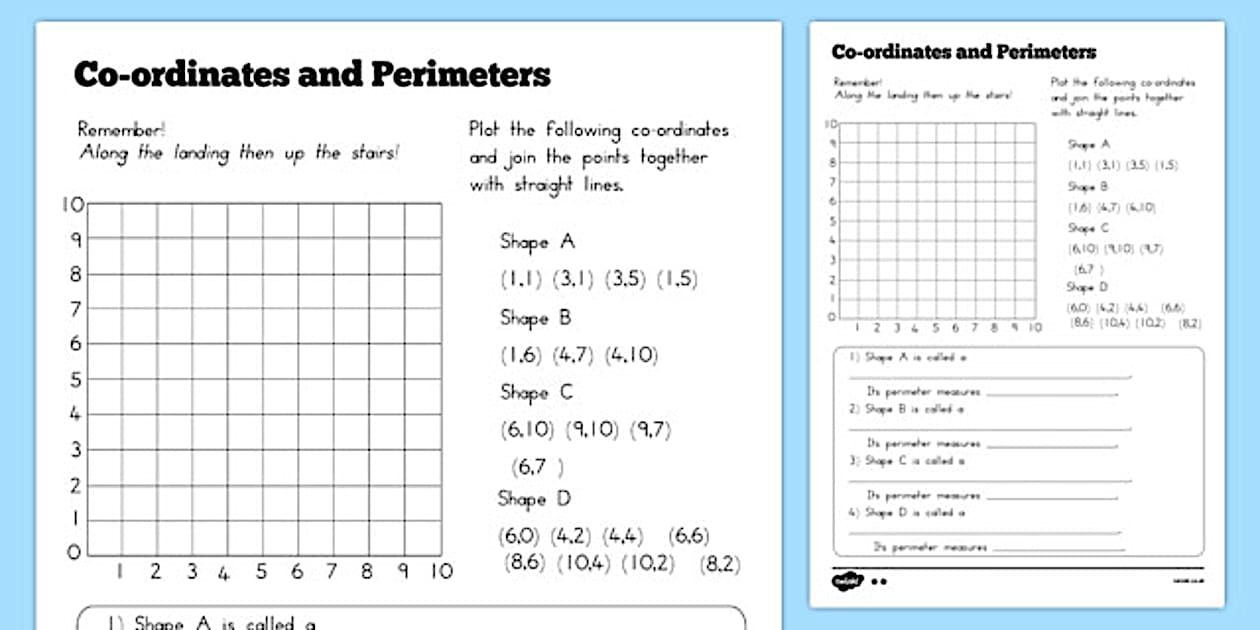 Coordinates and Perimeter Worksheet (teacher made) - Twinkl