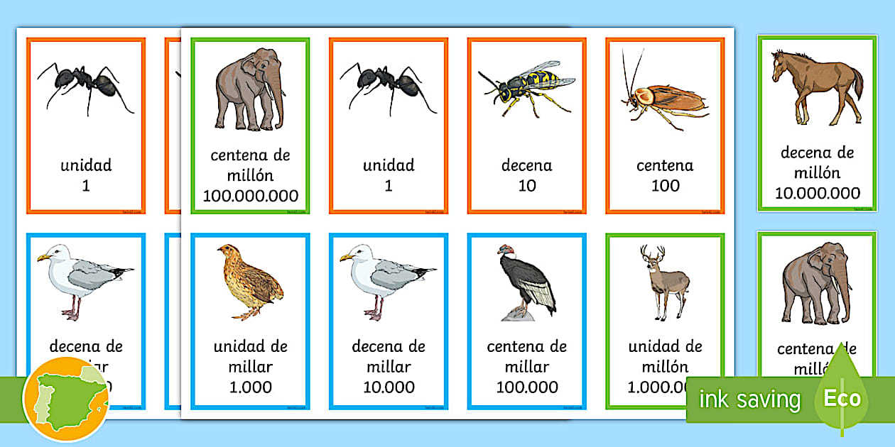 Tarjetas de números: El valor de las cifras - Animales