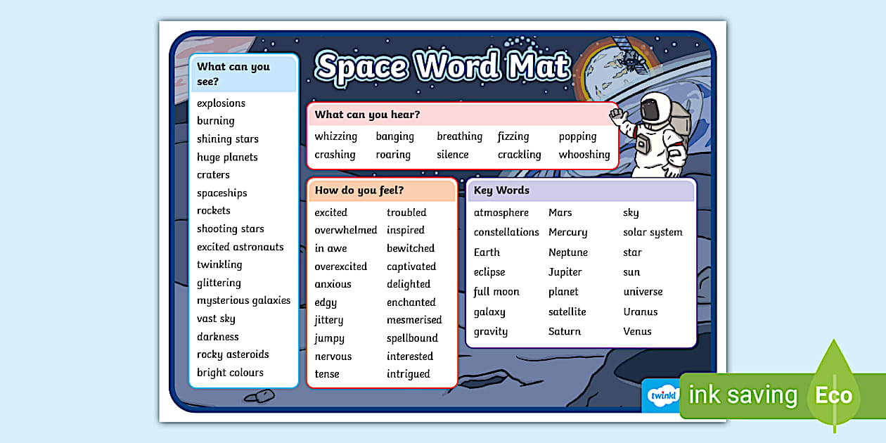 Space Word Mat,Space Writing, Space Adjectives - Twinkl