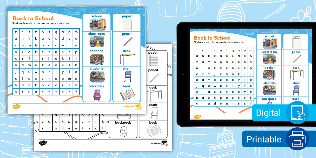 Back-To-School Word Search for ELL (l'enseignant a fait)
