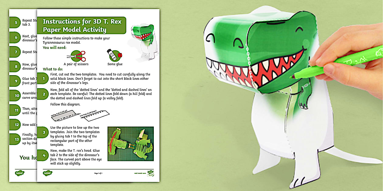 Black and White 3D T-Rex Paper Model Activity (teacher made)