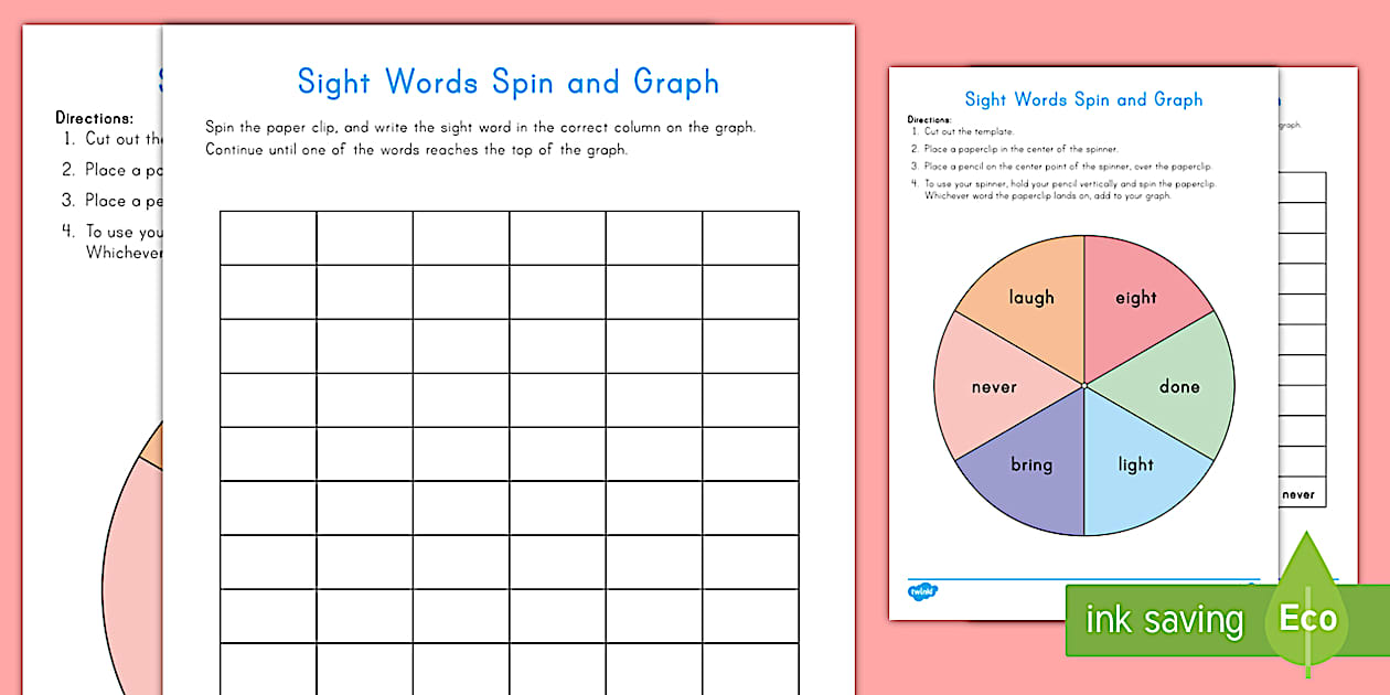 Editable Sight Words Spin and Graph Worksheet - Twinkl