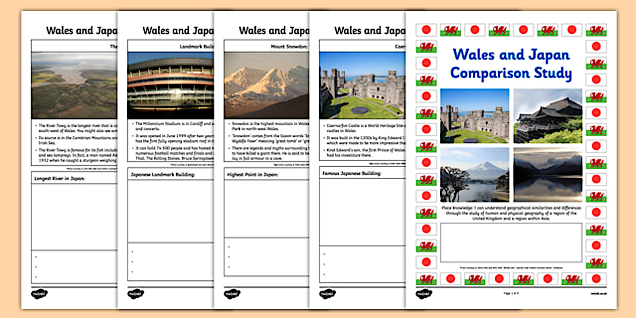 Black and White Wales and Japan Comparison Study Booklet