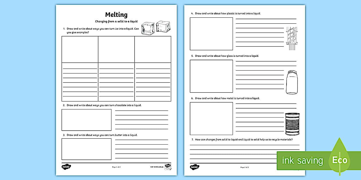 Melting Worksheet (teacher made) - Twinkl
