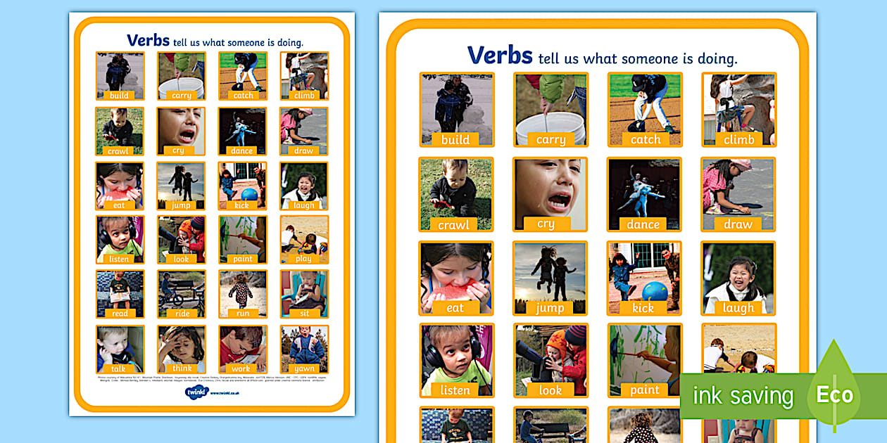 Verbs Photo Display Poster A4 (Teacher-Made) - Twinkl