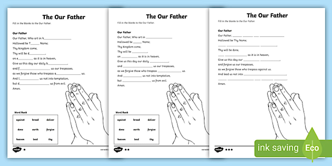 Editable The Our Father Fill in the Blanks Differentiated Activity ...