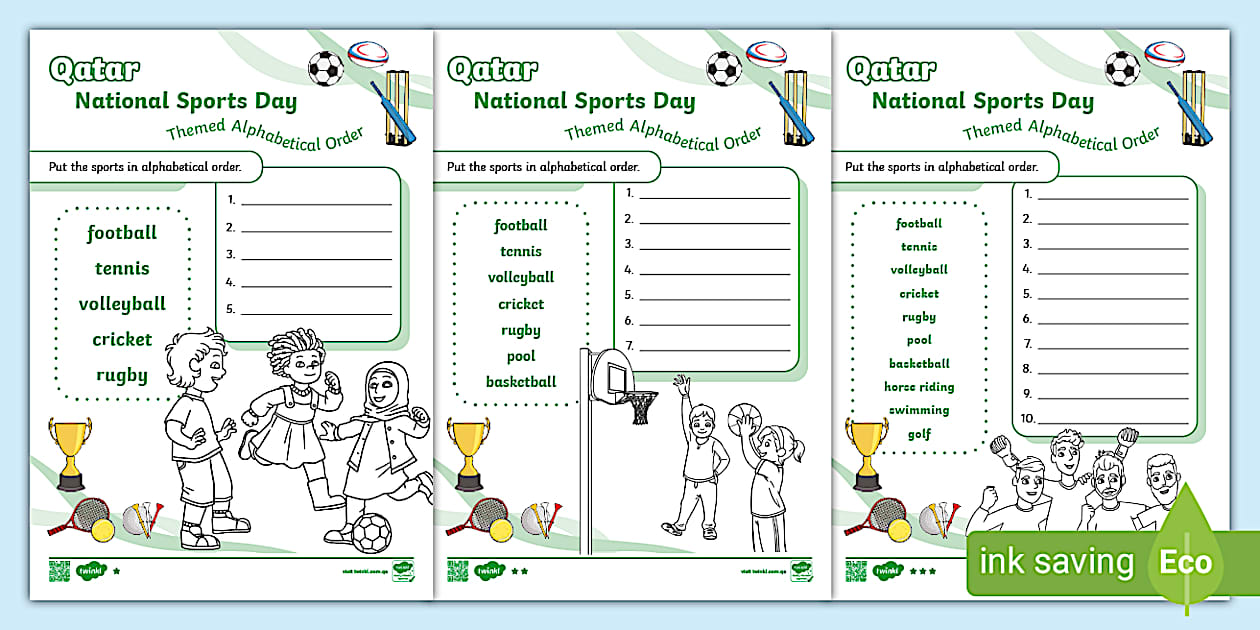 Qatar National Sports Day Themed Alphabetical Order Worksheet