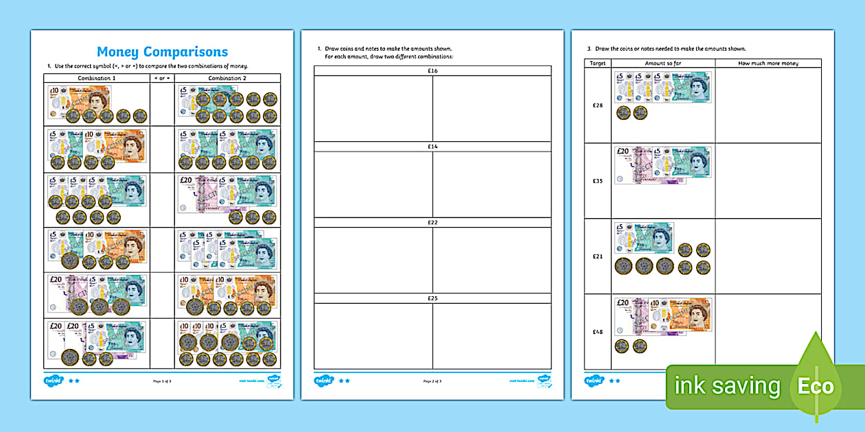 Editable British Money Comparison Using Pound Coins and Notes ...