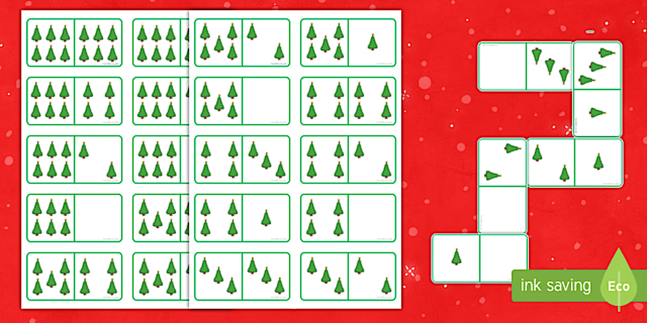 Black and White Christmas Tree Dominoes - Twinkl