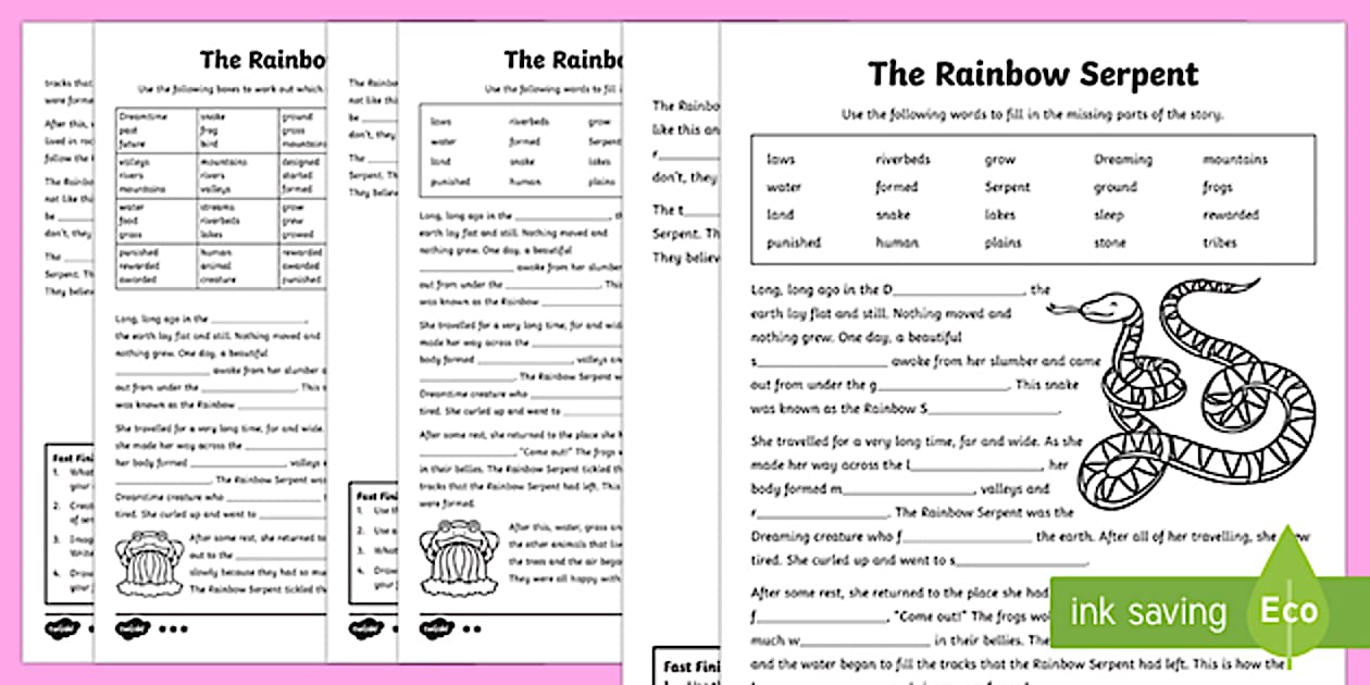 SA The Rainbow Serpent Cloze Differentiated Worksheets