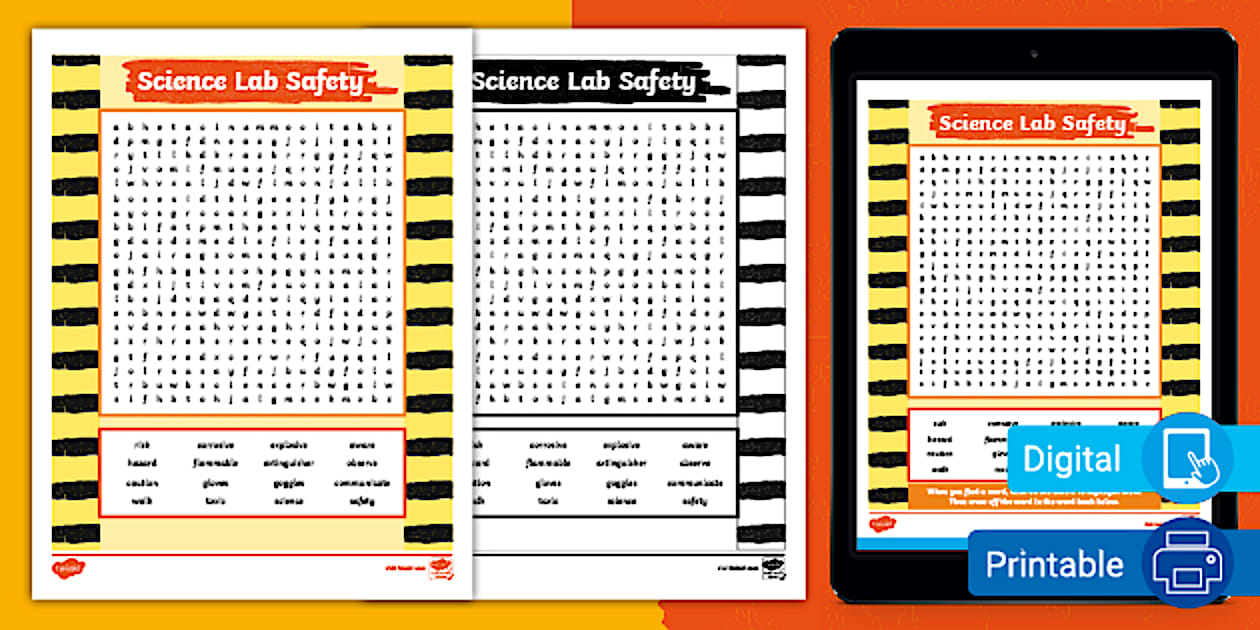 Science Lab Safety Word Search for 3rd-5th Grade - Twinkl
