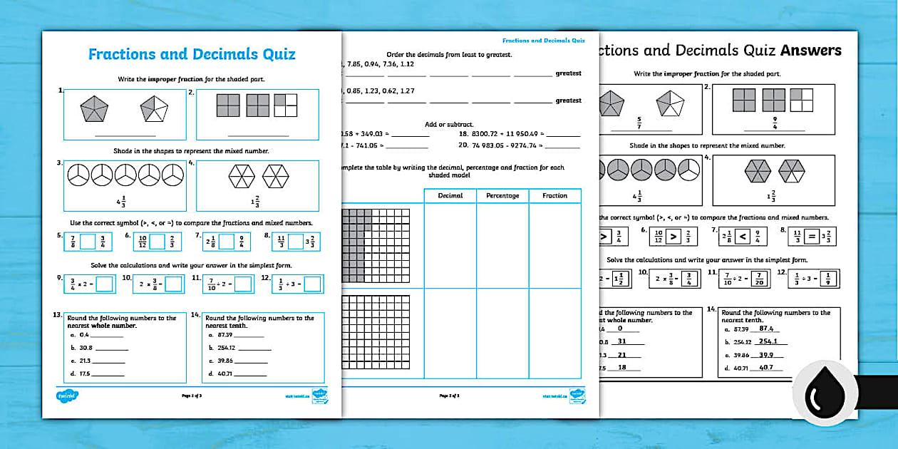Fractions and Decimals Grade 5 Test | Twinkl CA - Twinkl