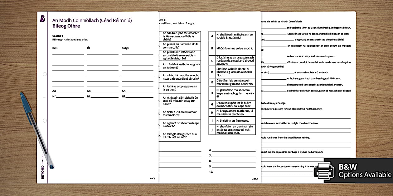 An Modh Coinníollach - Céad Réimniú Bileog Oibre