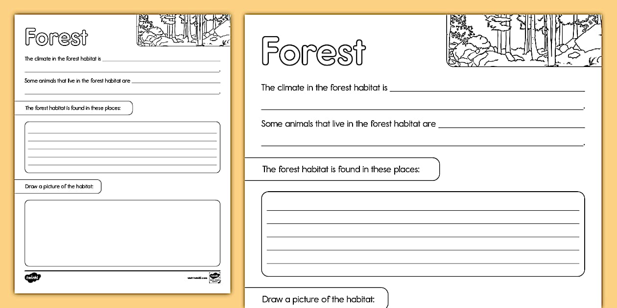 Forest Habitat Research Worksheet for K-2nd Grade - Twinkl