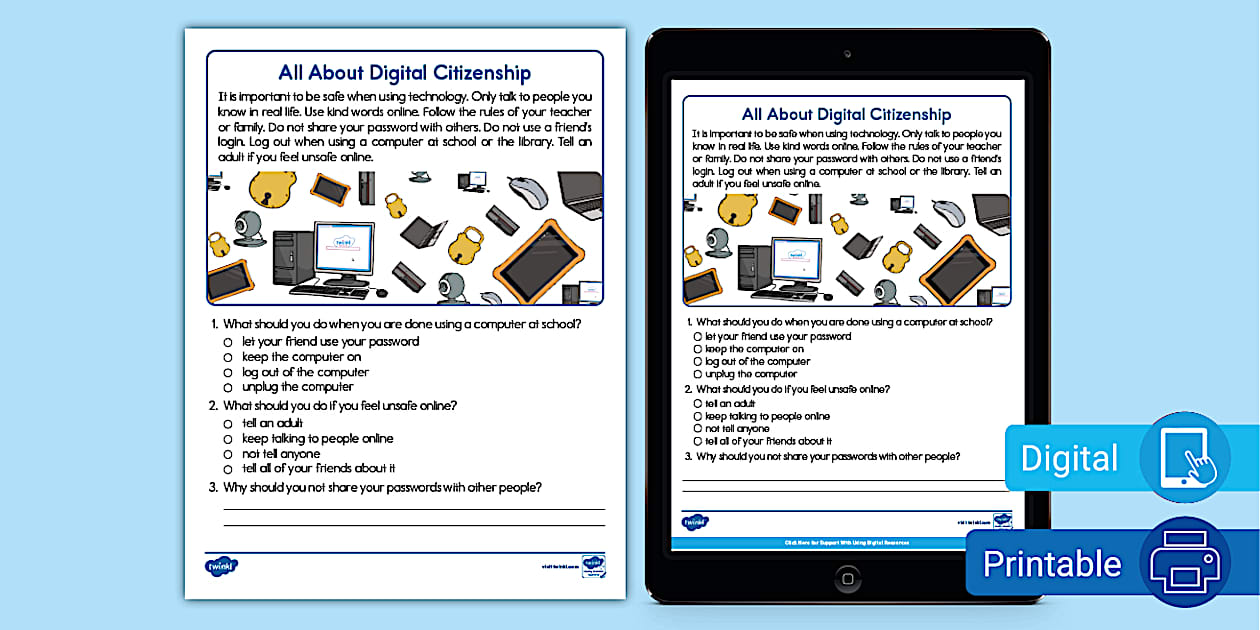 All About Digital Citizenship Worksheet | 1st Grade Resource