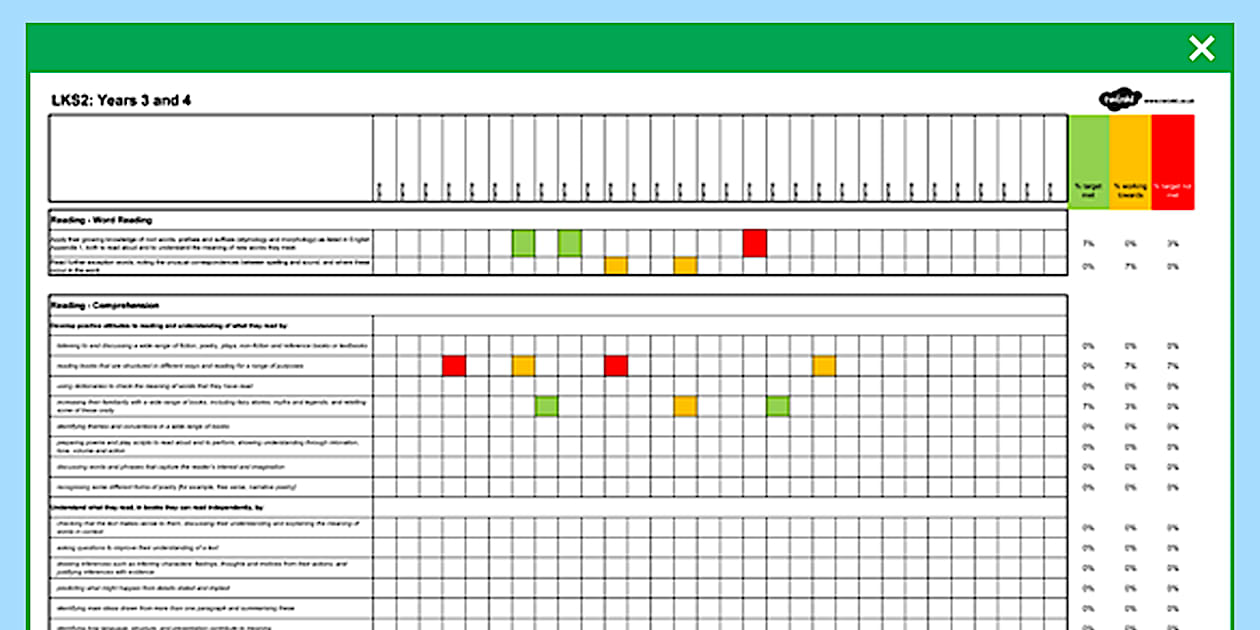 2014 Curriculum LKS2 Years 3 and 4 English Spreadsheet