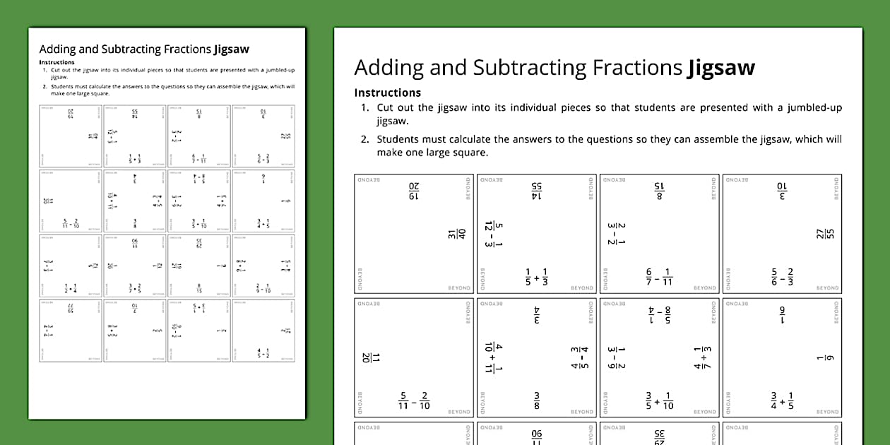 Adding and Subtracting Fractions Puzzle | Twinkl - Twinkl