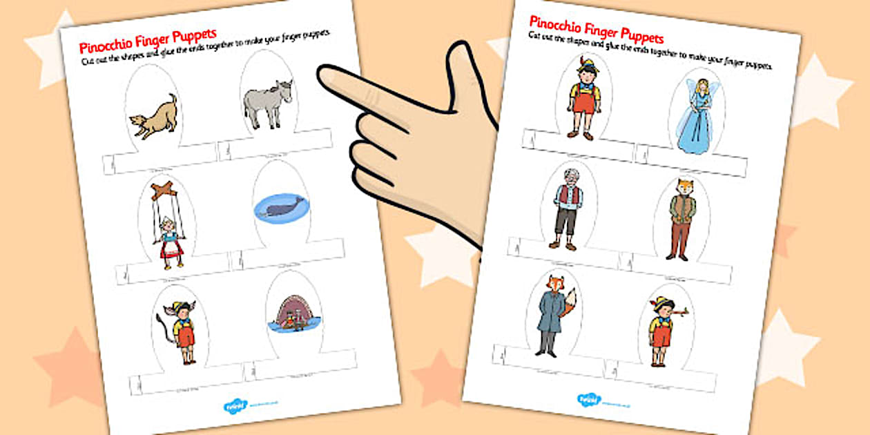 Black and White Pinocchio Finger Puppets (teacher made)
