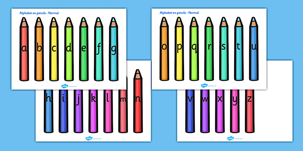 A-Z Alphabet on Coloured Pencils (A4)