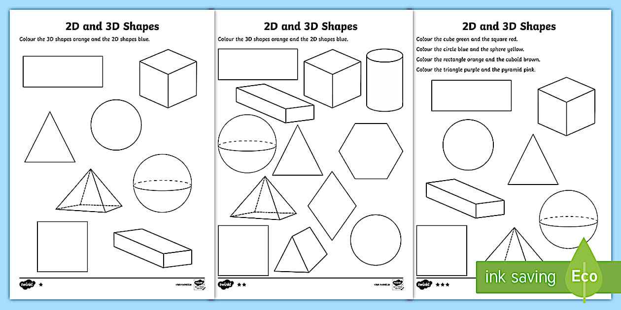 Lower Ability 2D and 3D Shapes Colouring Pages - Twinkl
