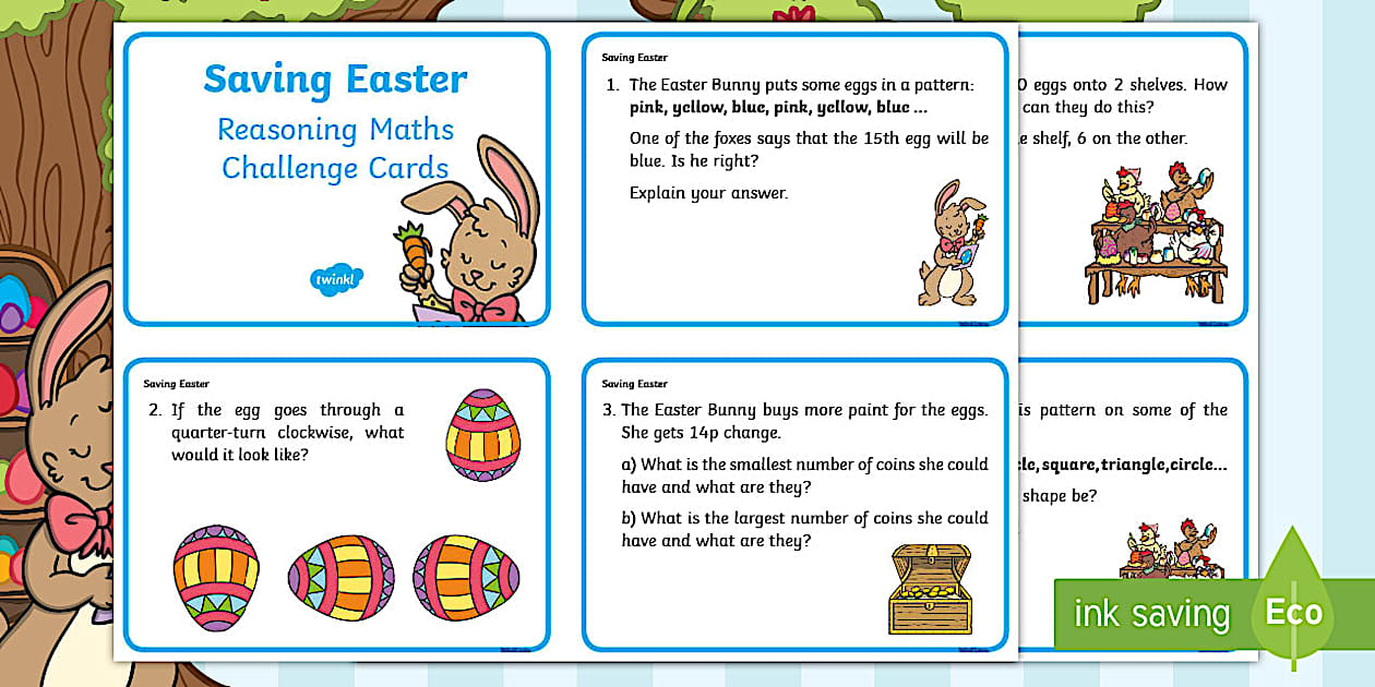 Year 1 Saving Easter Reasoning Maths Challenge Cards