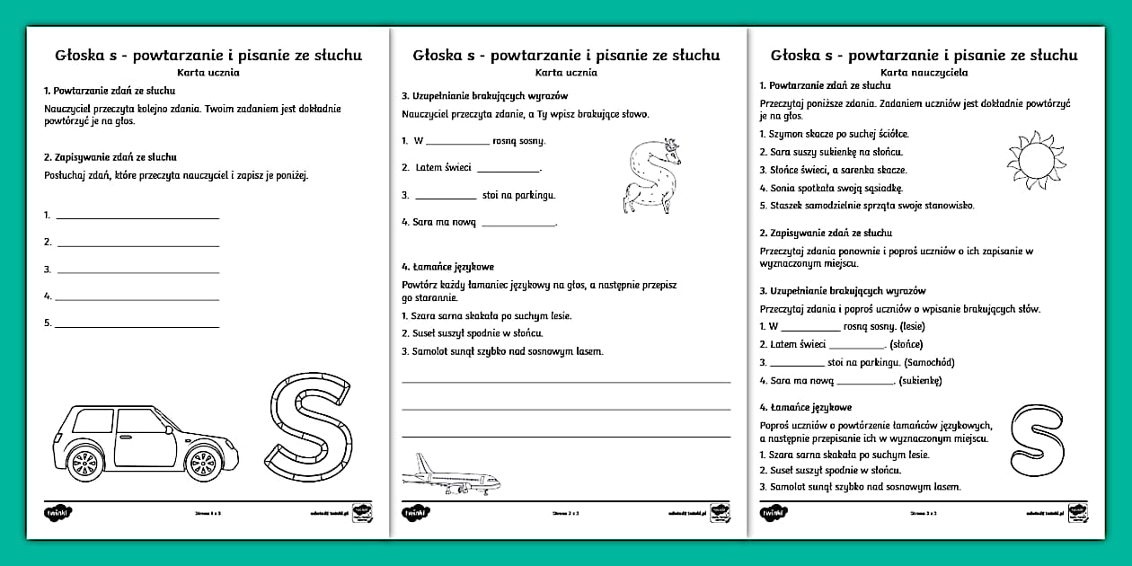 Logopedia | Głoska s | Powtarzanie i zapisywanie ze słuchu