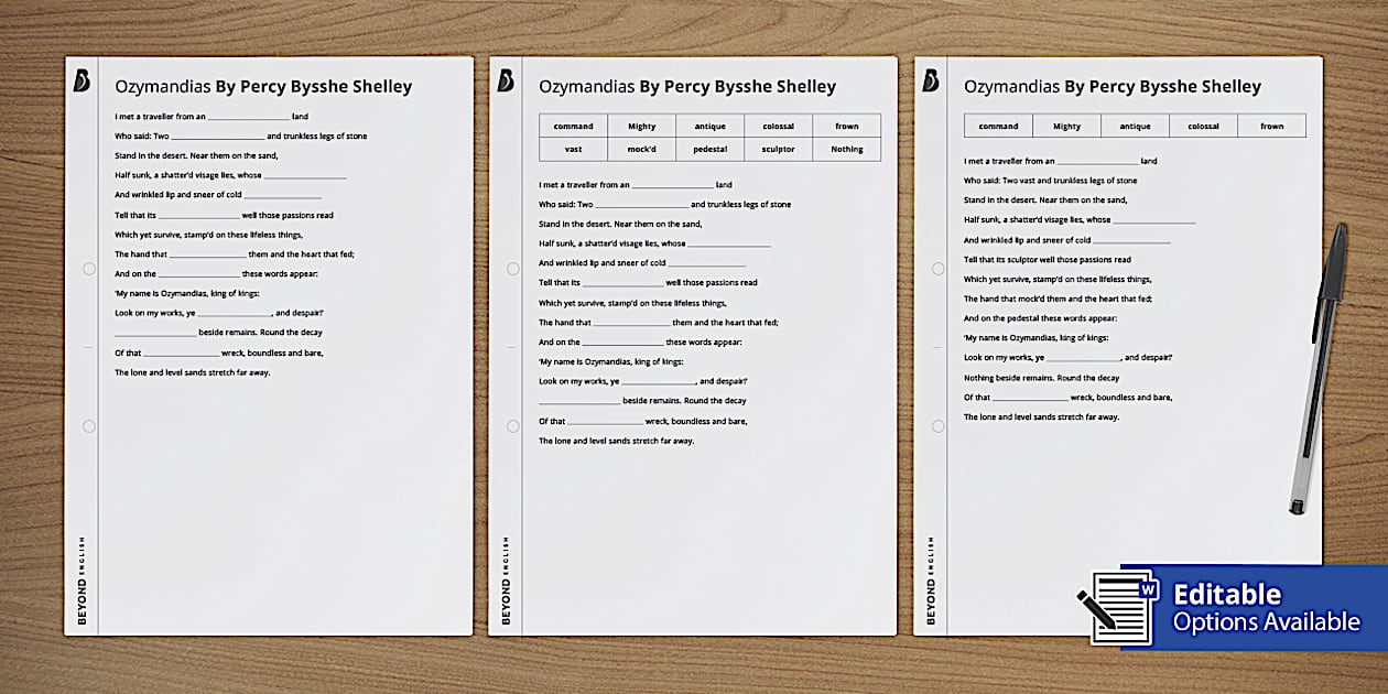 Ozymandias Cloze Activity (Hecho por educadores) - Twinkl