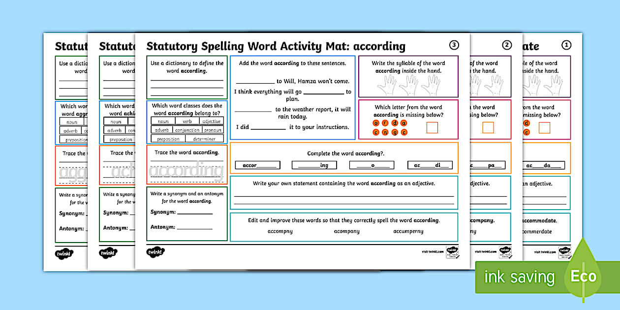 Editable Year 5 and 6 Statutory Spelling Words Activity Mat Pack 1