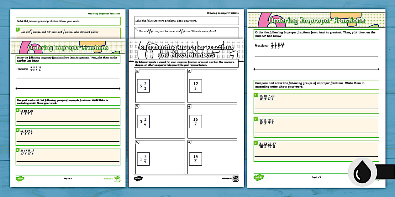 Ordering Improper Fractions Activity Sheet - Twinkl