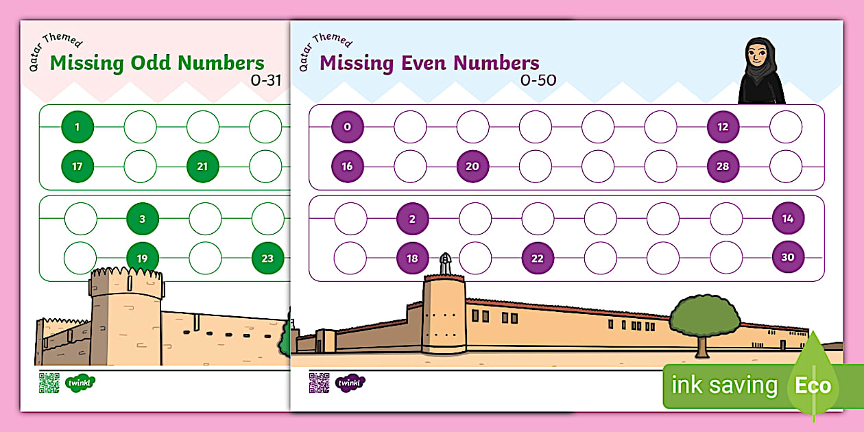 Qatar Themed Missing Even and Odd Numbers 0 to 30 - Twinkl