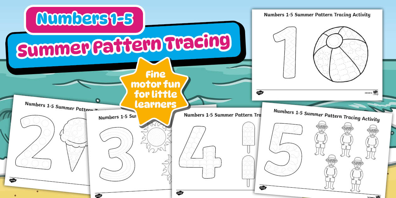 * NEW * Numbers 1-5 Summer Pattern Tracing Activity