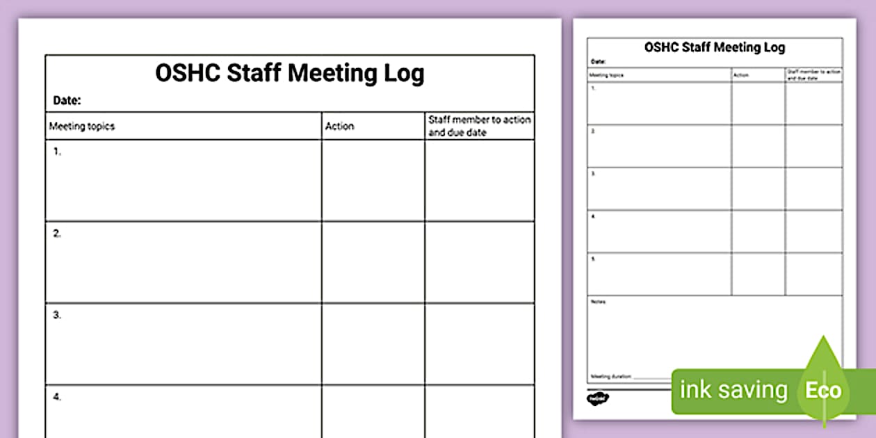 OSHC Staff Meeting Log - Twinkl