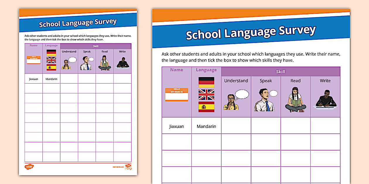 Older Learners School Language Survey - Twinkl - Adult