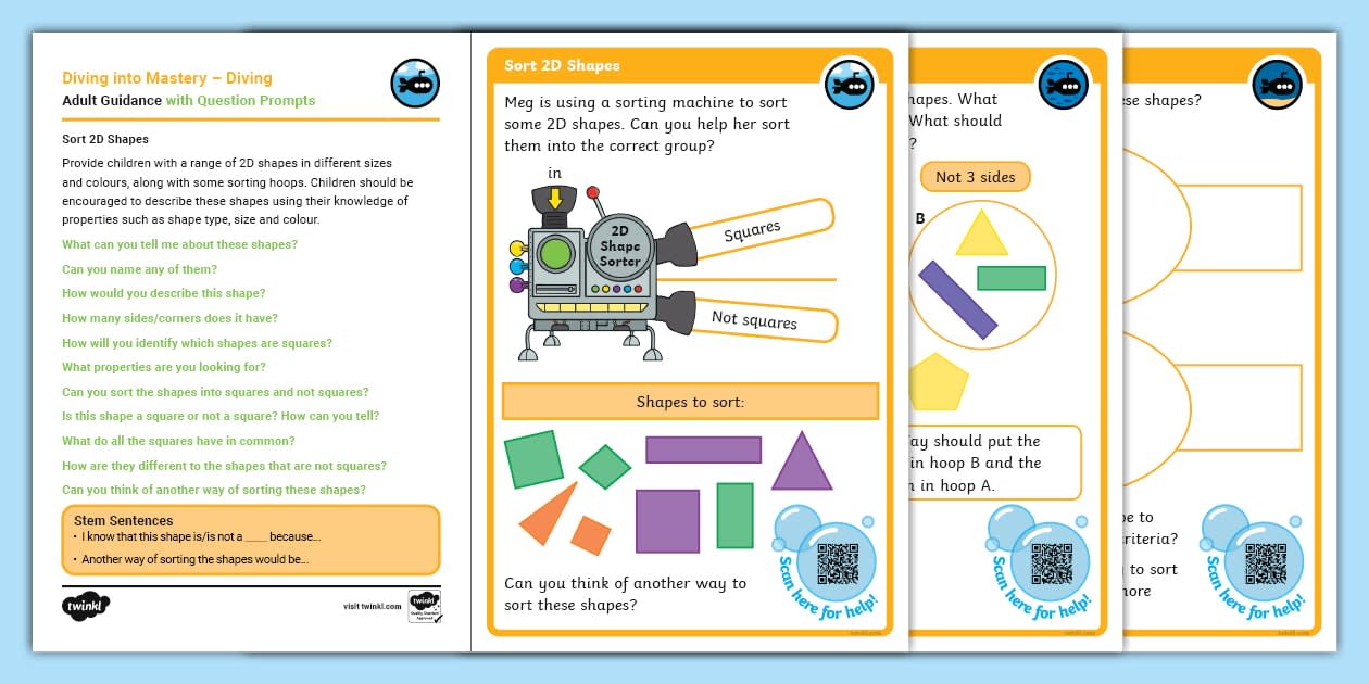 👉 Year 1 Diving into Mastery: Step 4 Sort 2D Shapes Activity Cards