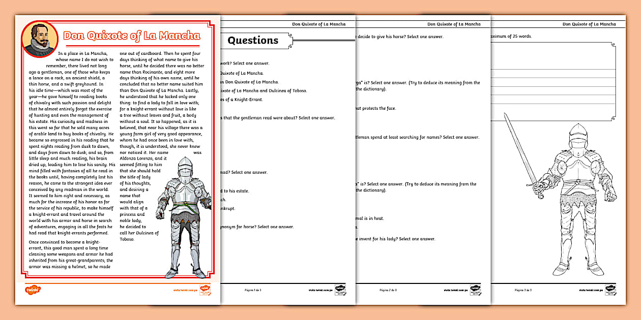 Reading Comprehension: Don Quixote de la Mancha - Twinkl