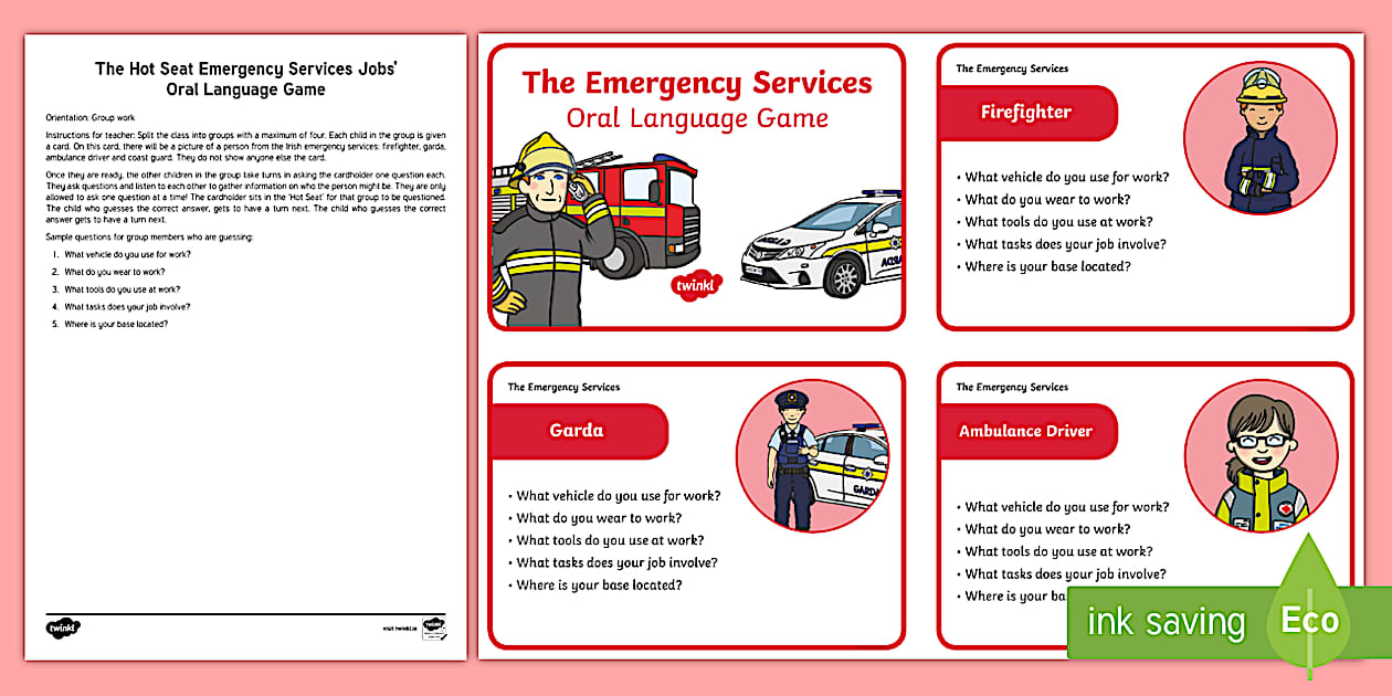 The Emergency Services Hot Seat Oral Language Role-Play Language Cards