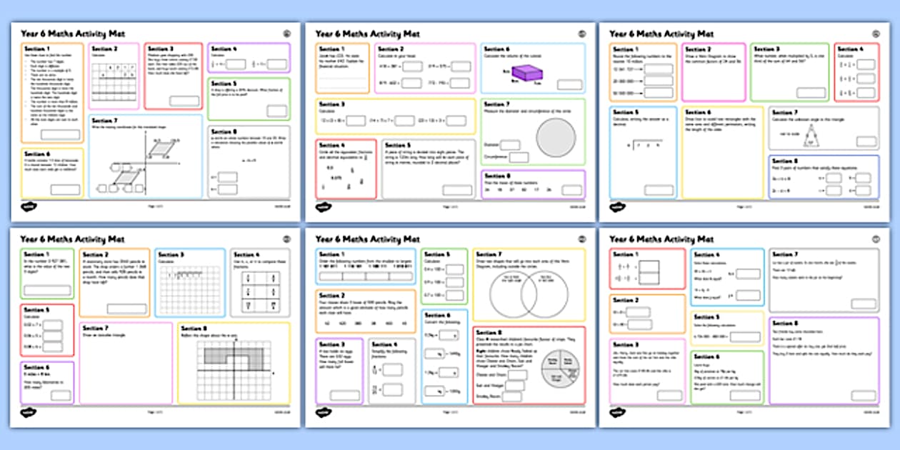SATs Survival: Year 6 Summer 1 Maths Revision Activity Mats