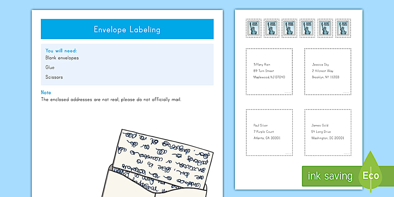 Life Skills: Envelope Labeling Cut and Paste Worksheet