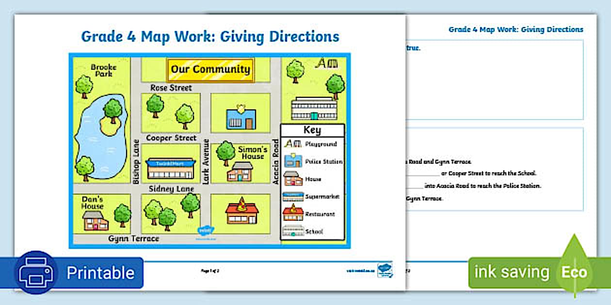 Grade 4 Map Work: Giving Directions Worksheet | South Africa