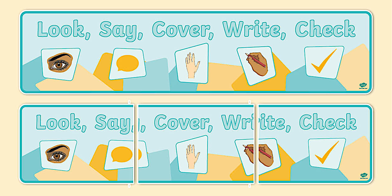 Cursive Look Say Cover Write Check Display Banner - Twinkl Cursive Look Say Cover Write Check Display Banner - Twinkl