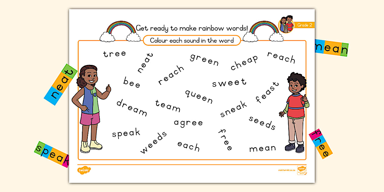 Grade 2 Phonics: Colour each sound - ea and ee - Twinkl