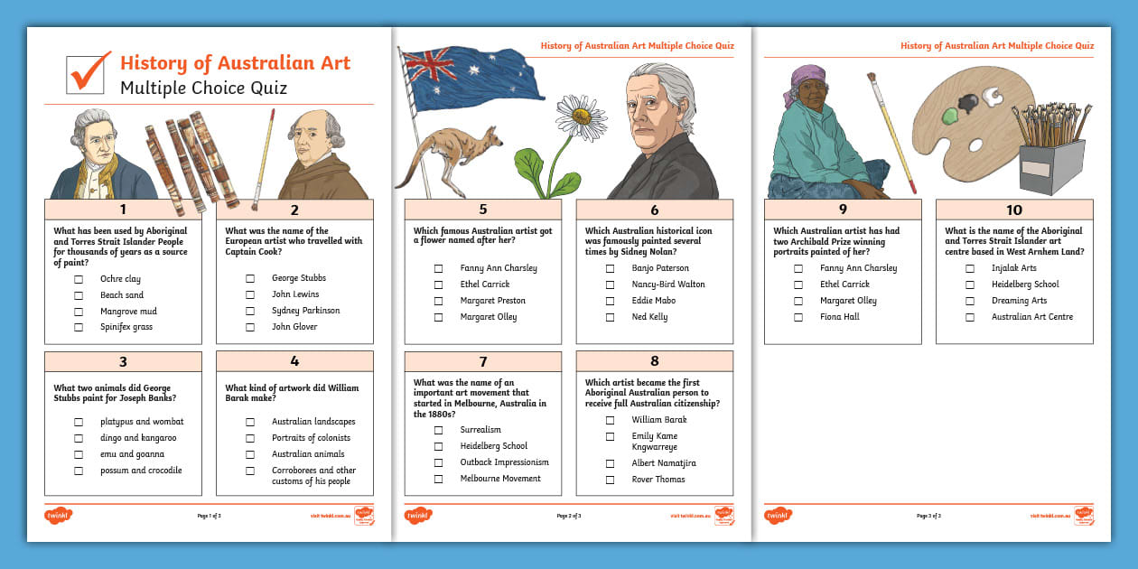 History of Australian Art Multiple Choice Quiz - Twinkl